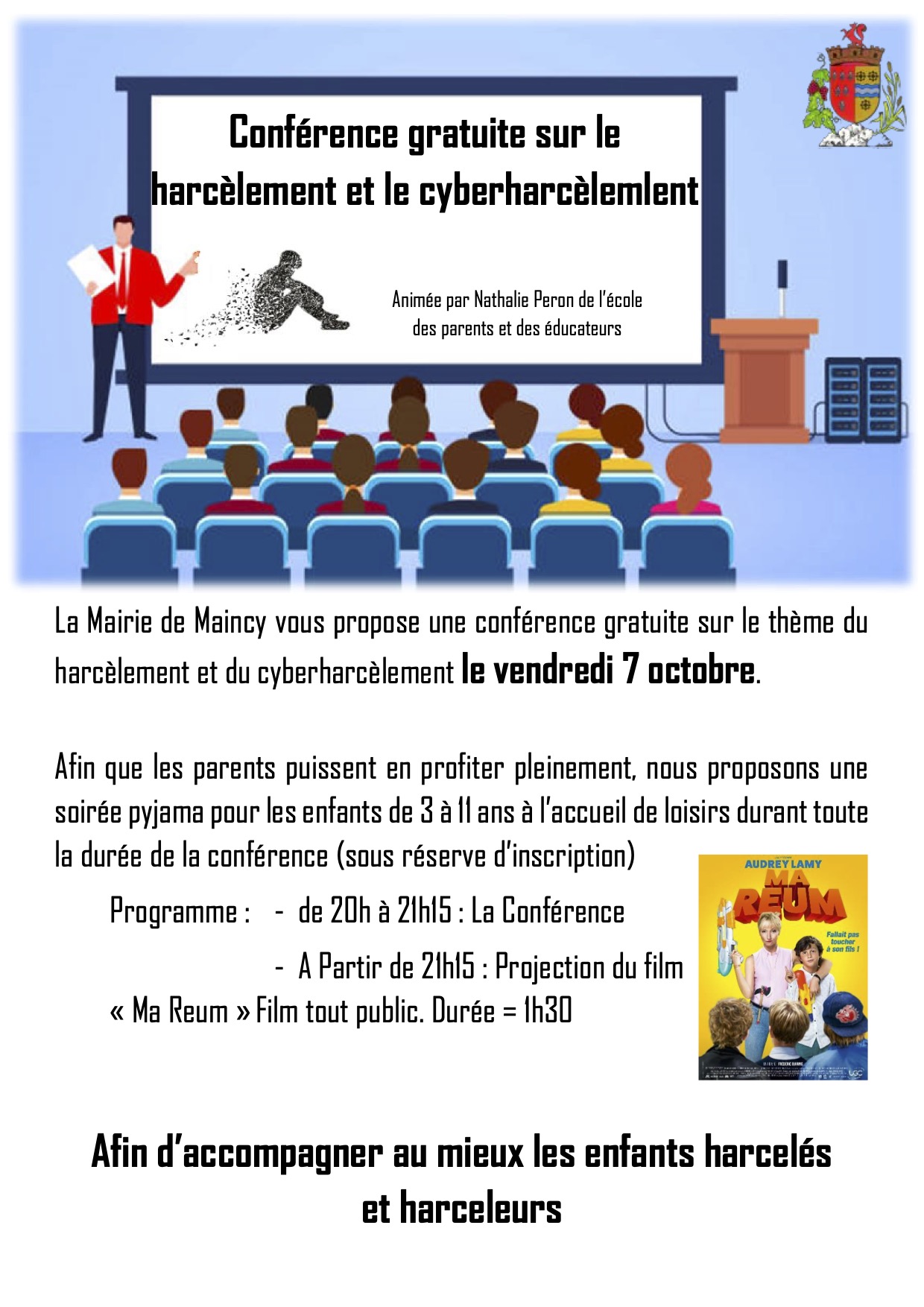 Conférence gratuite sur le harcèlement et le cyberharcèlement - Maincy